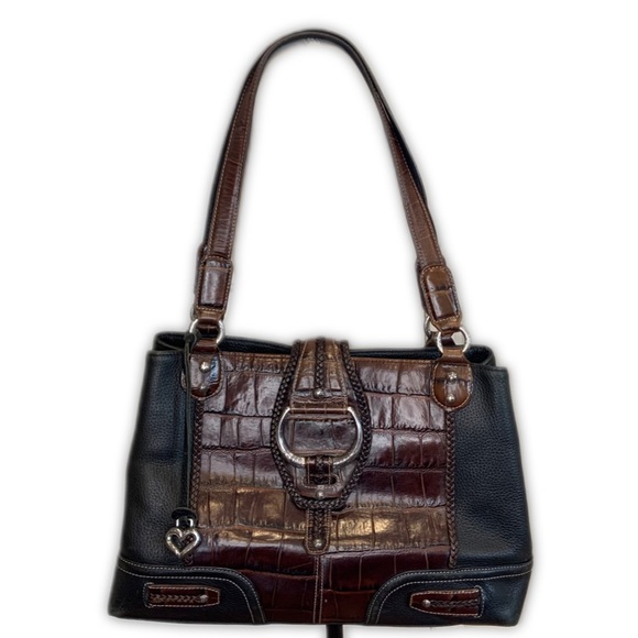 Brighton | Bags | Brighton Pebbled Black And Brown Mock Croc Leather ...